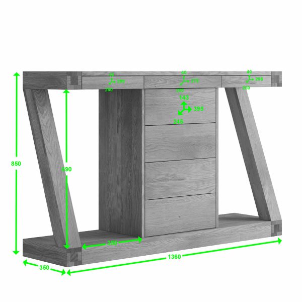 Striking Z Solid Oak Console Hall Table - Fully Assembled